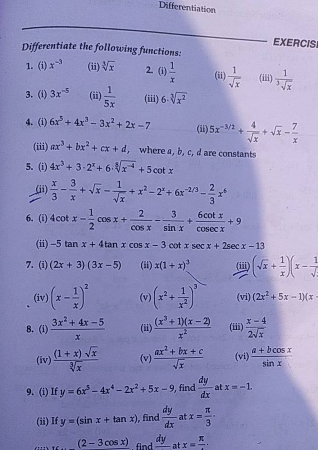 Differentiation Differentiate The Following Functions 1 I X−3 Ii 3x