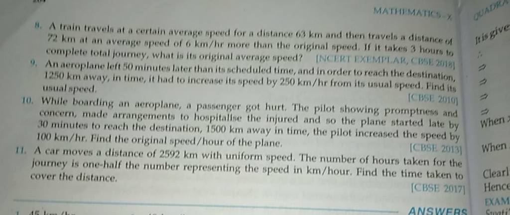 8. A train travels at a certain average speed for a distance 63 km and th..