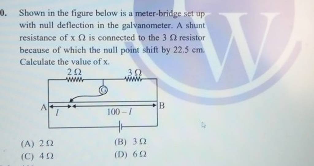 Shown in the figure below is a meter-bridge set up with null deflection i..
