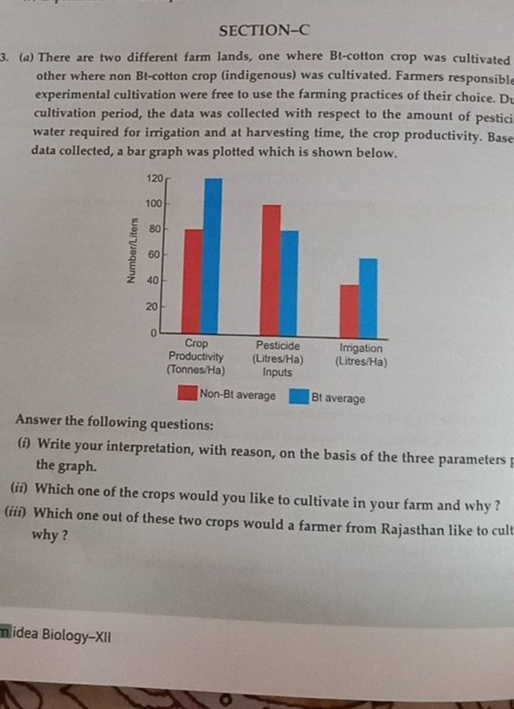 SECTION-C 3. (a) There are two different farm lands, one where Bt-cotton