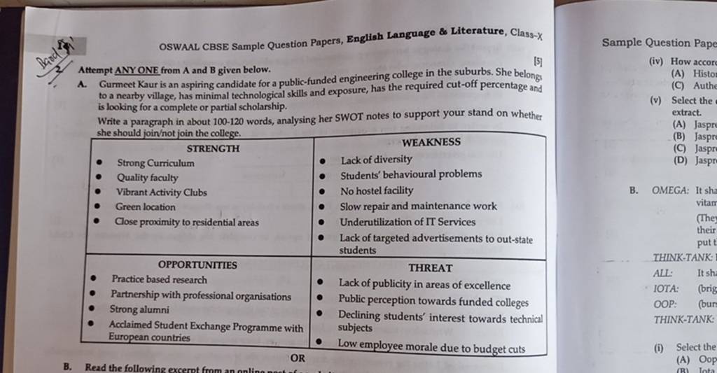 OSWAAL CBSE Sample Question Papers, English Language \& Literature, Class.. OSWAAL CBSE Sample Question Papers, English Language \& Literature, Class..
