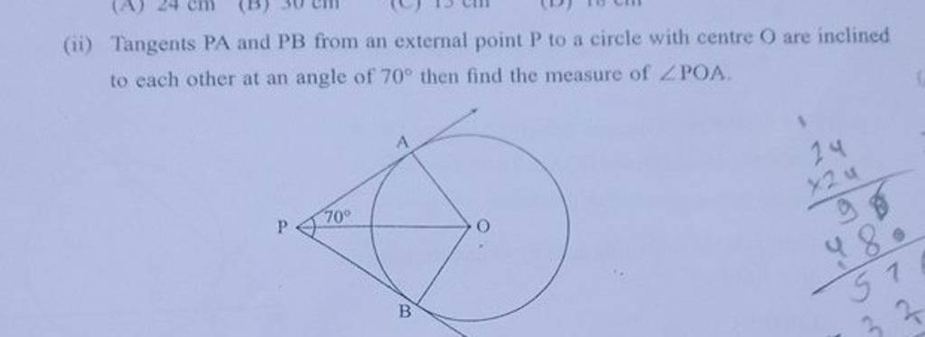 (ii) Tangents PA and PB from an external point P to a circle with centre