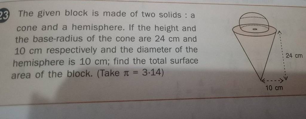 The Given Block Is Made Of Two Solids A Cone And A Hemisphere If The H 