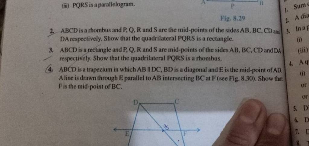 (iii) PQRS is a parallelogram. Fig. 8.29 2. ABCD is a rhombus and P,Q,R a..