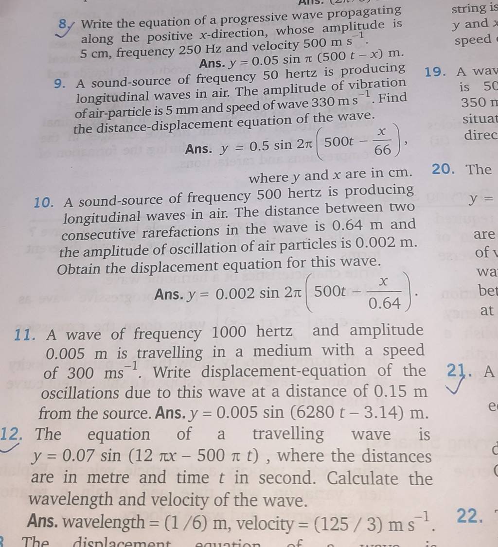 8. Write the equation of a progressive wave propagating along the positiv..