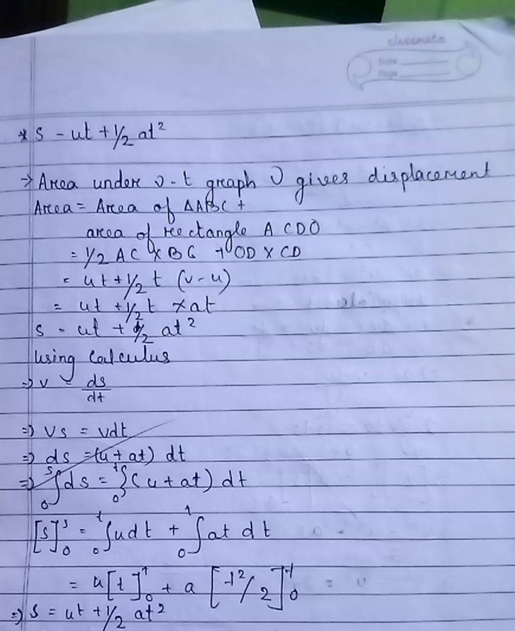 ∗S−ut+1/2at2 → Area under ν−t graph ν gives displacement Area = Area of