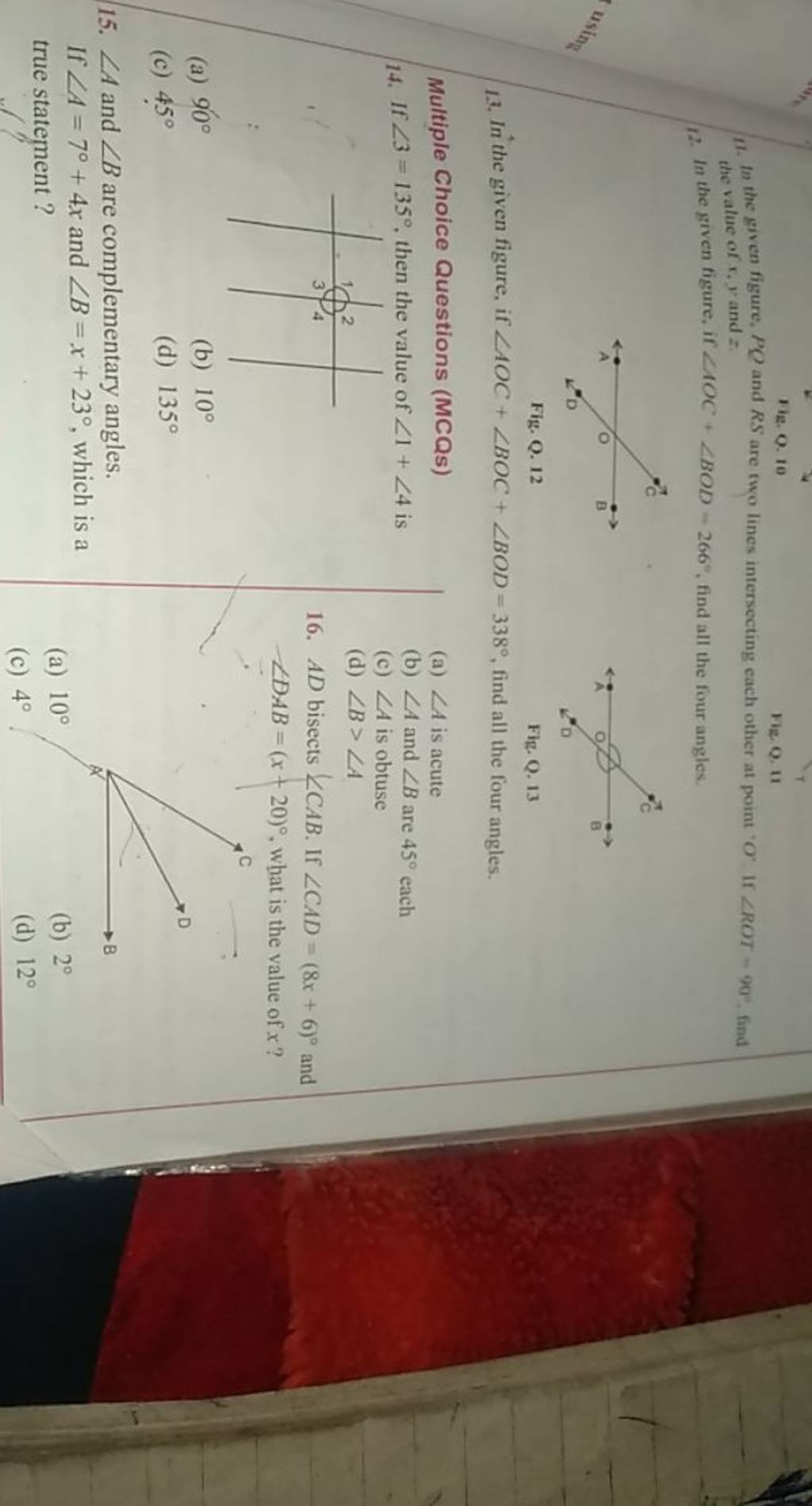 11. In the given figure, PQ and RS are two lines intersecting each other