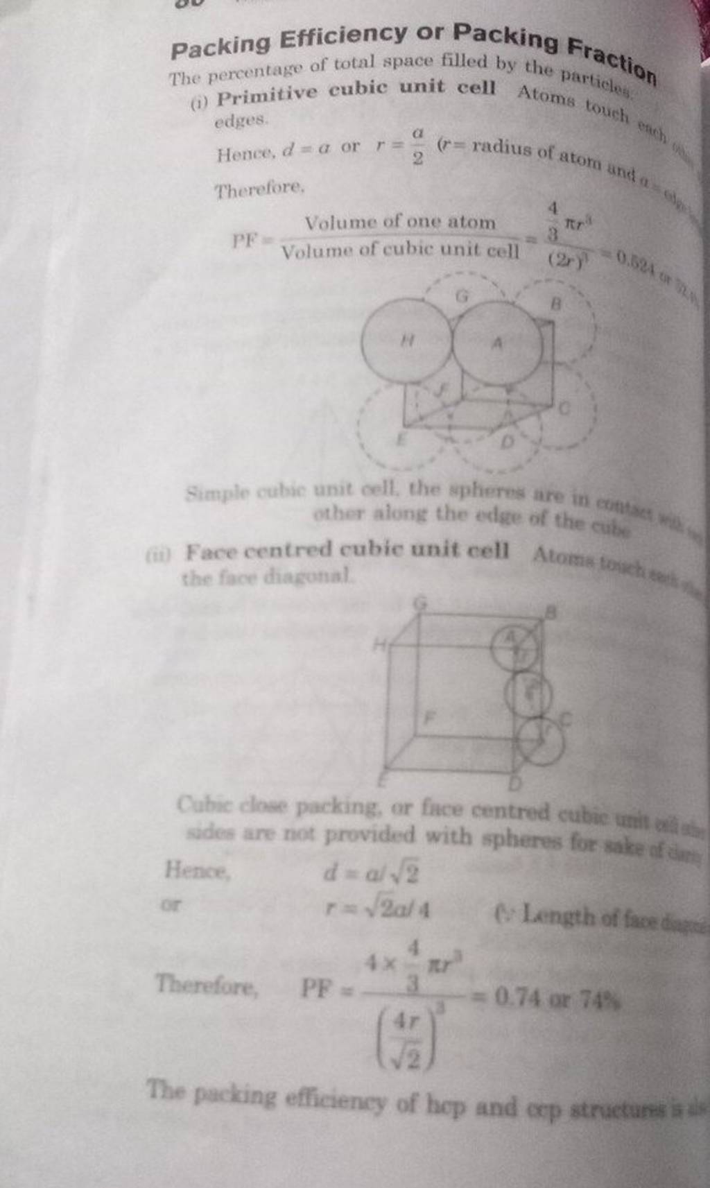 Packing Efficiency Or Packing Fraction The Percentage Of Total Space Fill