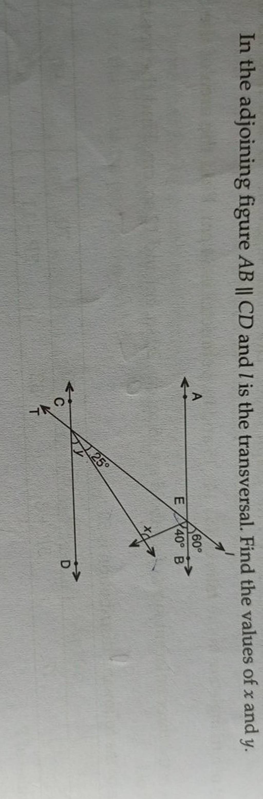 In the adjoining figure AB∥CD and l is the transversal. Find the values o..