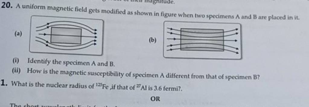 20. A uniform magnetic field gets modified as shown in figure when two sp.. 20. A uniform magnetic field gets modified as shown in figure when two sp..
