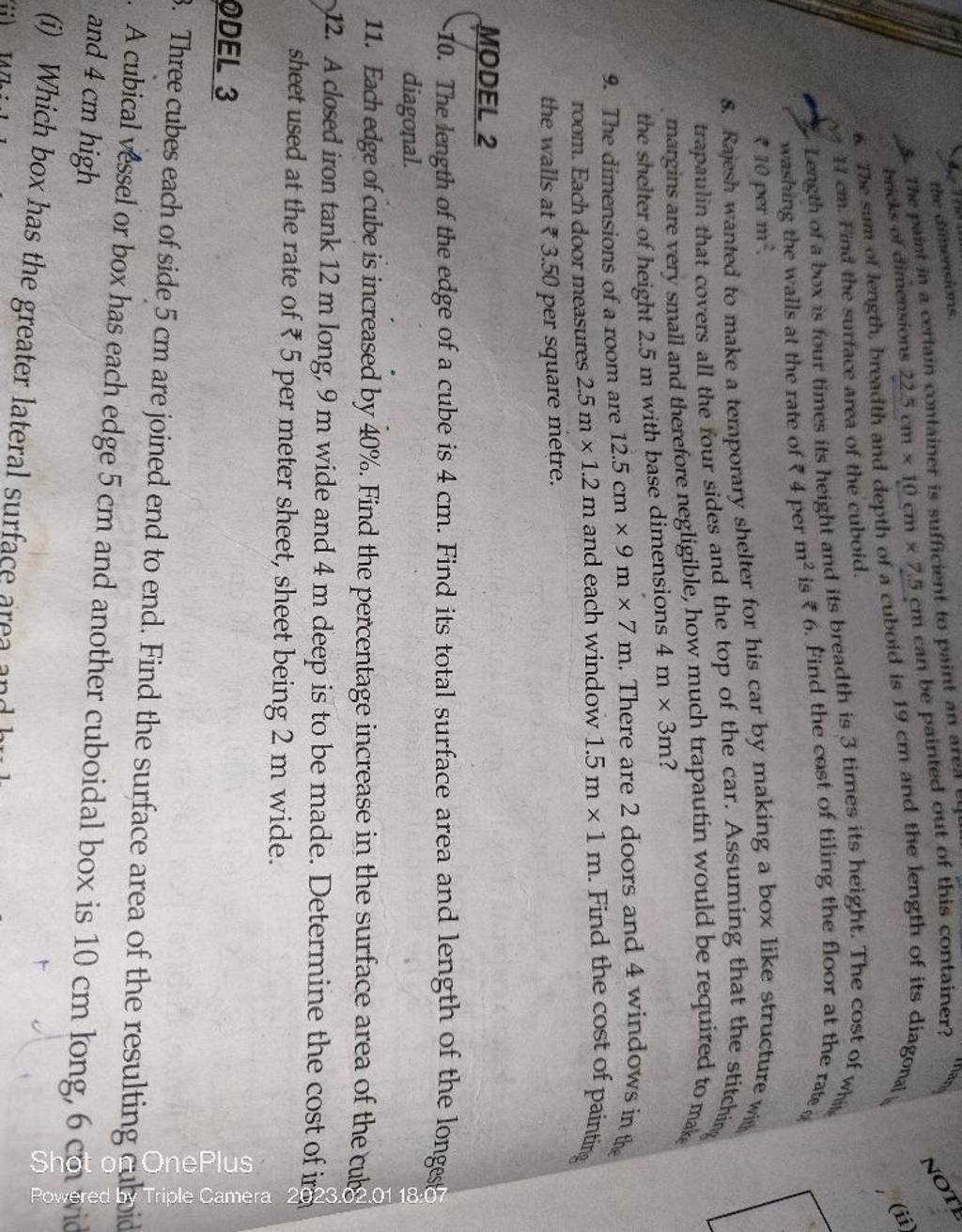 6. The sim of length, breadth and depth of a cuboid is 19 cm and the leng..