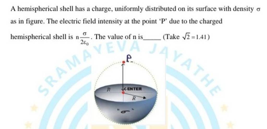 A hemispherical shell has a charge, uniformly distributed on its surface