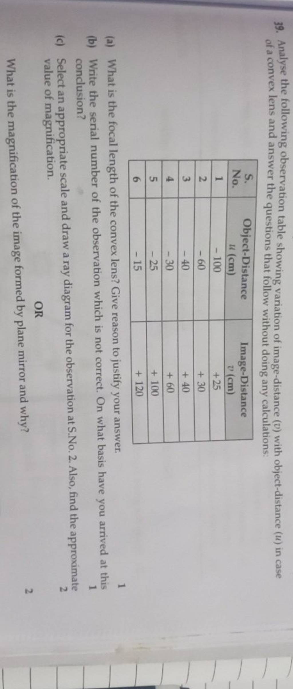 39. Analyse the following observation table showing variation of image-di.. 39. Analyse the following observation table showing variation of image-di..
