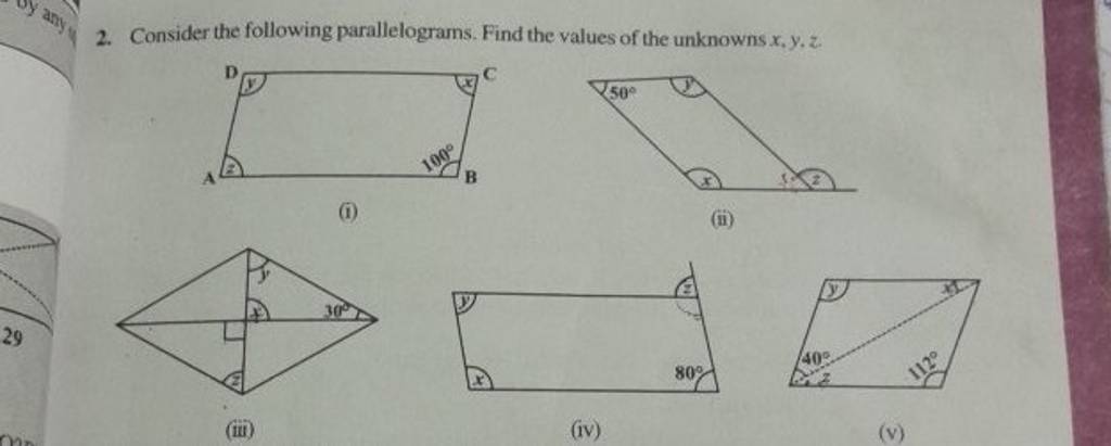 2. Consider the following parallelograms. Find the values of the unknowns.. 2. Consider the following parallelograms. Find the values of the unknowns..