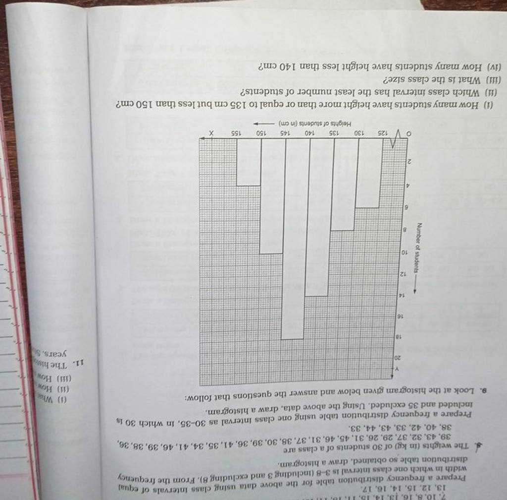 Prepare a frequency distribution table for the above data using class int..