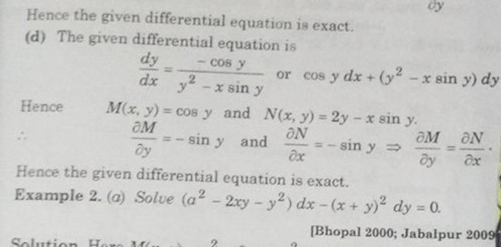 Hence The Given Differential Equation Is Exact D The Given Differentia 