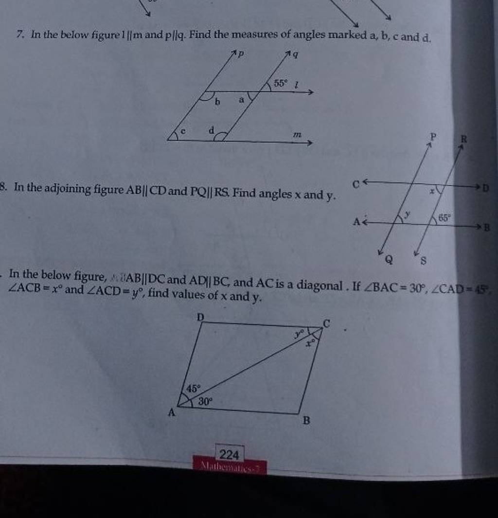 7. In the below figure 1/m and p∥q. Find the measures of angles marked a,..