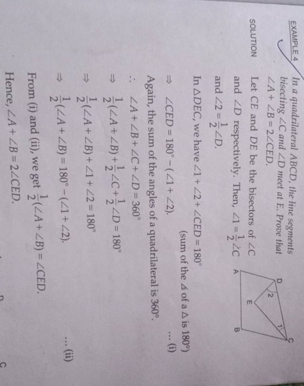 EXAMPLE 4 In a quadrilateral ABCD, the line segments bisecting ∠C and ∠D