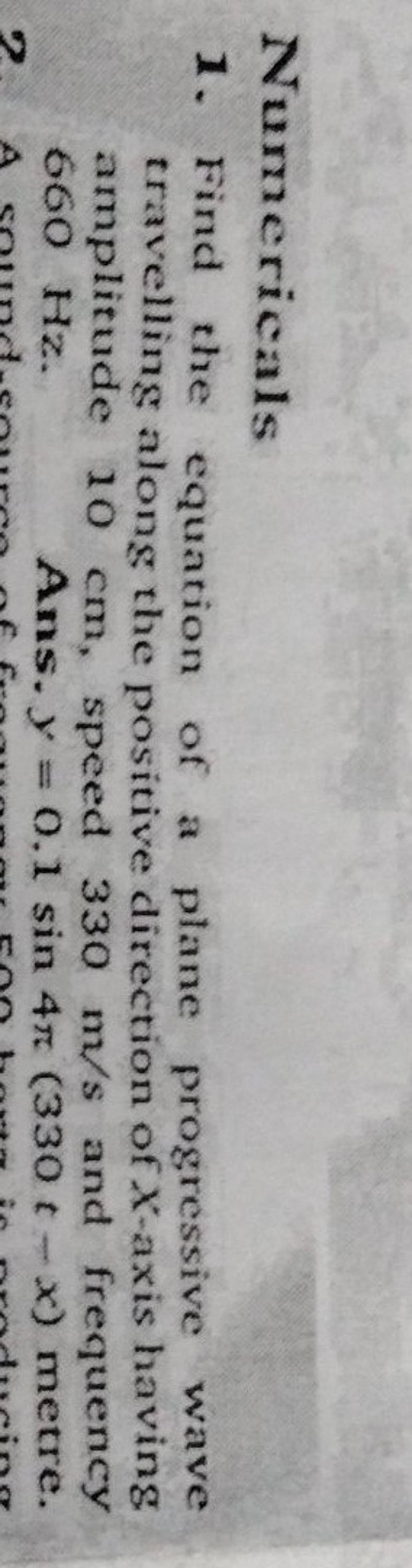 Numericals 1 Find The Equation Of A Plane Progressive Wave Travelling Al