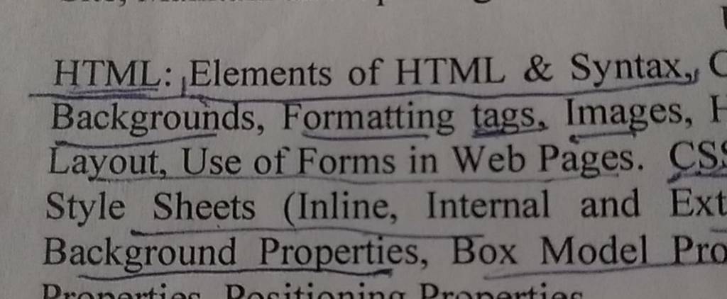 Html: Elements Of Html \& Syntax, Backgrounds, Formatting Tags, Images, L..