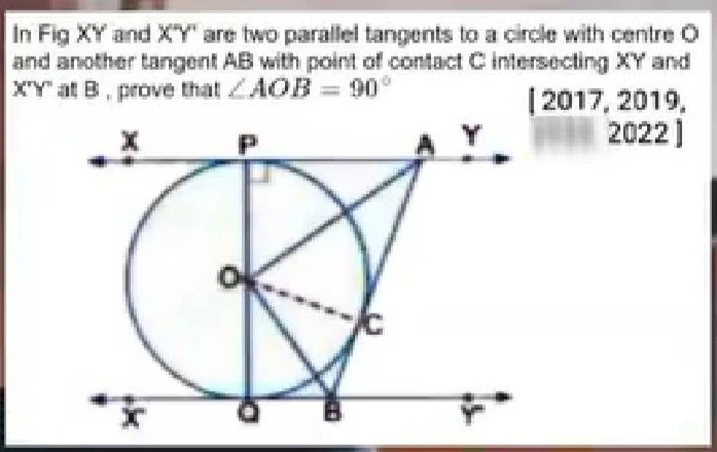 In Fig XY and X′Y′ are two parallel tangents to a circle with centre 0 an..
