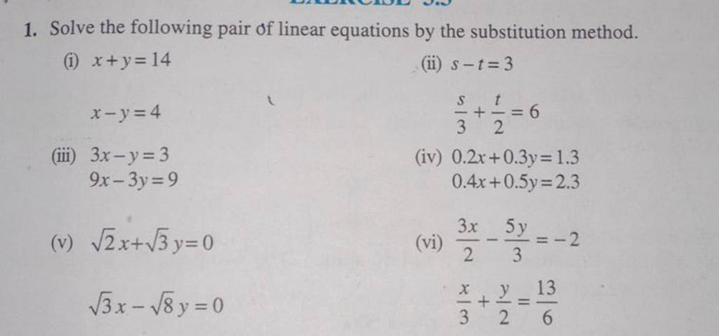 1 Solve The Following Pair Of Linear Equations By The Substitution Metho