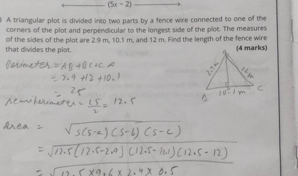 A triangular plot is divided into two parts by a fence wire connected to