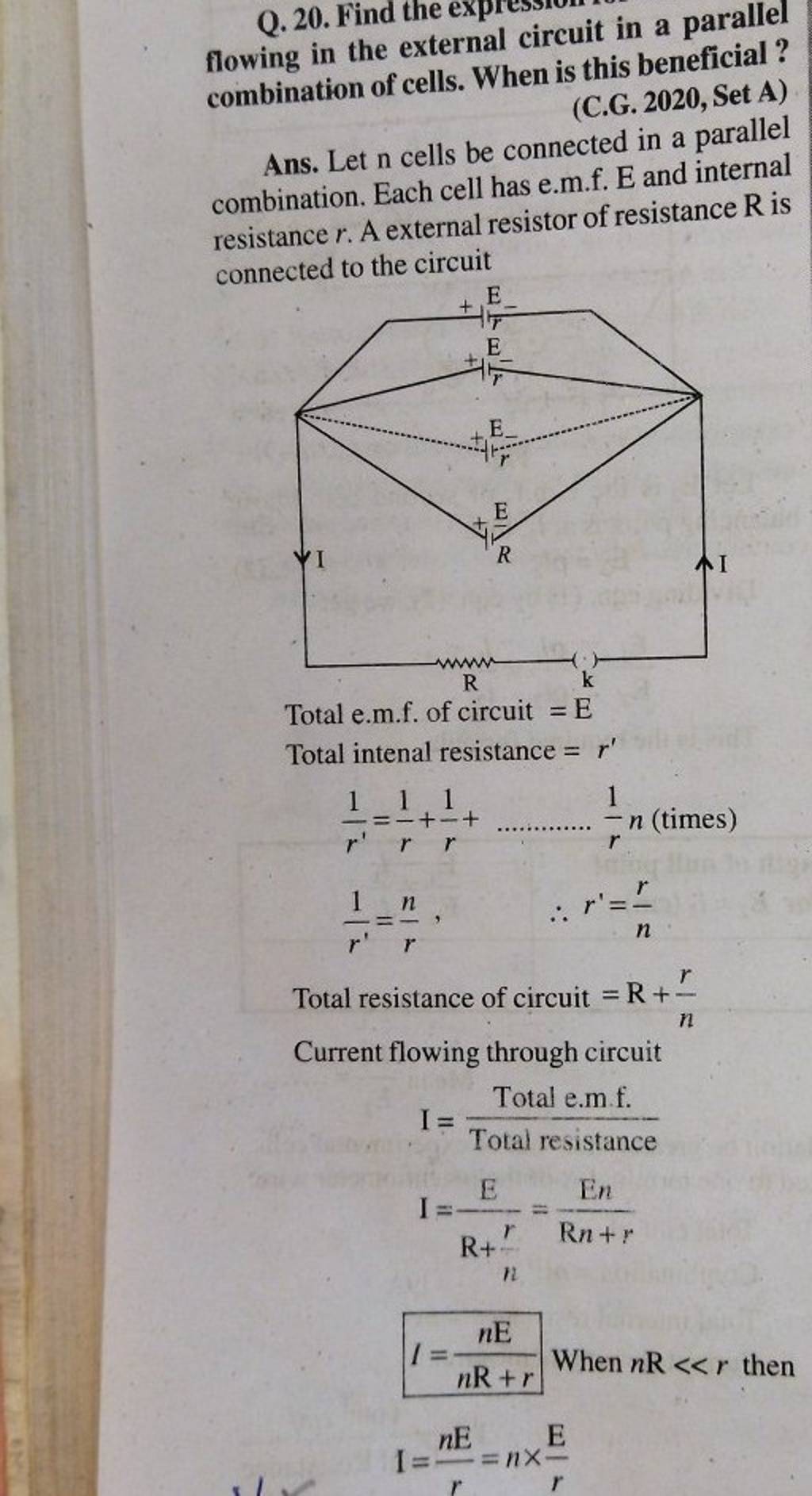 flowing in the external circuit in a parallel combination of cells. When