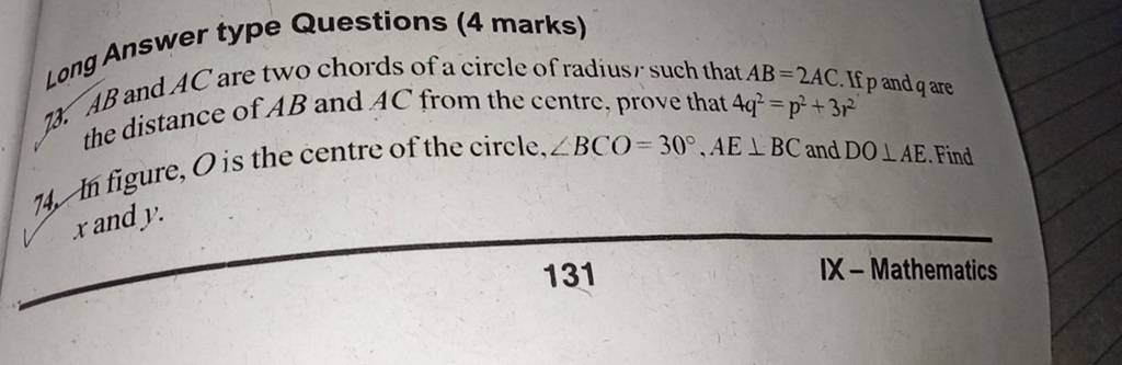 Long Answer Type Questions 4 Marks 12 Ab And Ac Are Two Chords Of A Ci