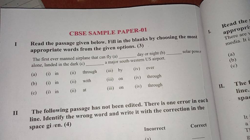 CBSE SAMPLE PAPER-01 I Read the passage given below. Fill in the blanks b..
