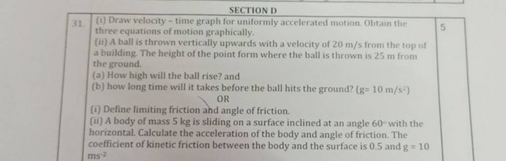 Section D 31 X Draw Velocity Time Graph For Uniformly Accelerated Mo