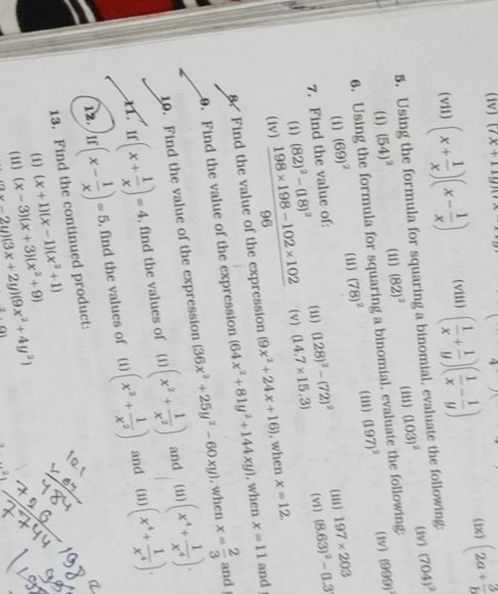 (vii) (x+x1 )(x−x1 ) (viii) (x1 +y1 )(x1 −y1 ) 5. Using the formula for s..
