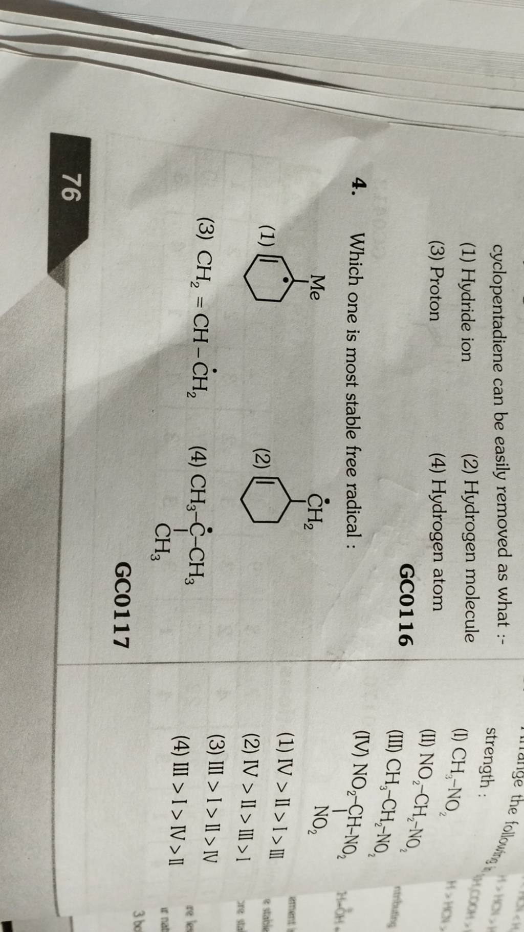 CH3 −NO2 (II) NO2 −CH2 −NO2 (III) CH3 −CH2 −NO2 4. Which one is most