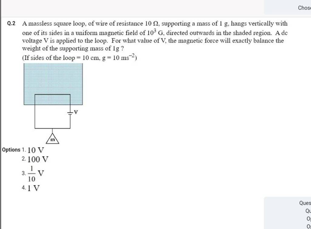 Q2 A Massless Square Loop Of Wire Of Resistance 10Ω Supporting A Mass