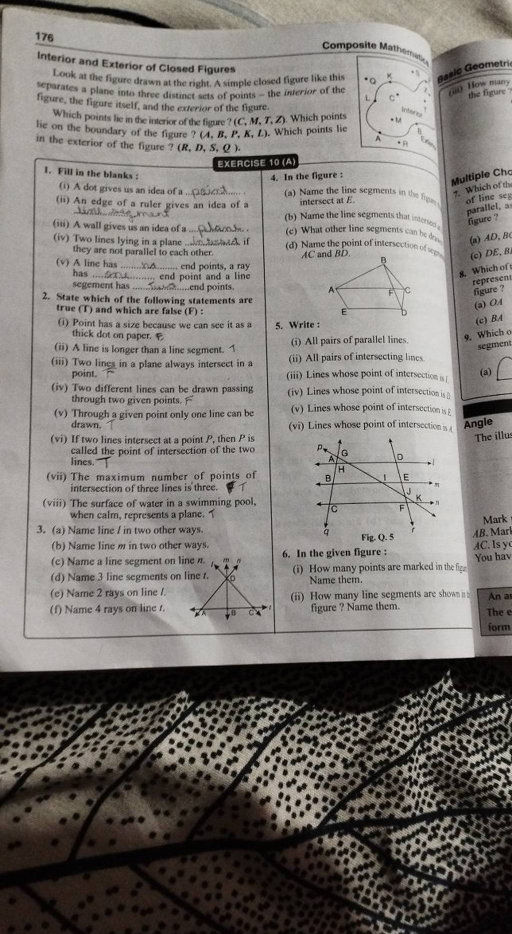 176 Interior and Exterior of Closed Figures Look at the figure drawn at t..