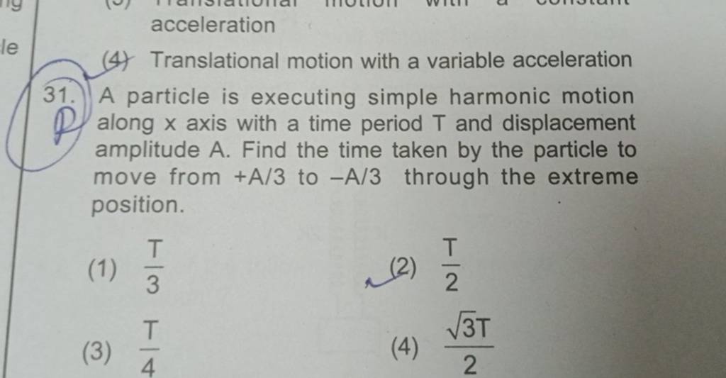 A particle is executing simple harmonic motion (D) along x axis with a ti..