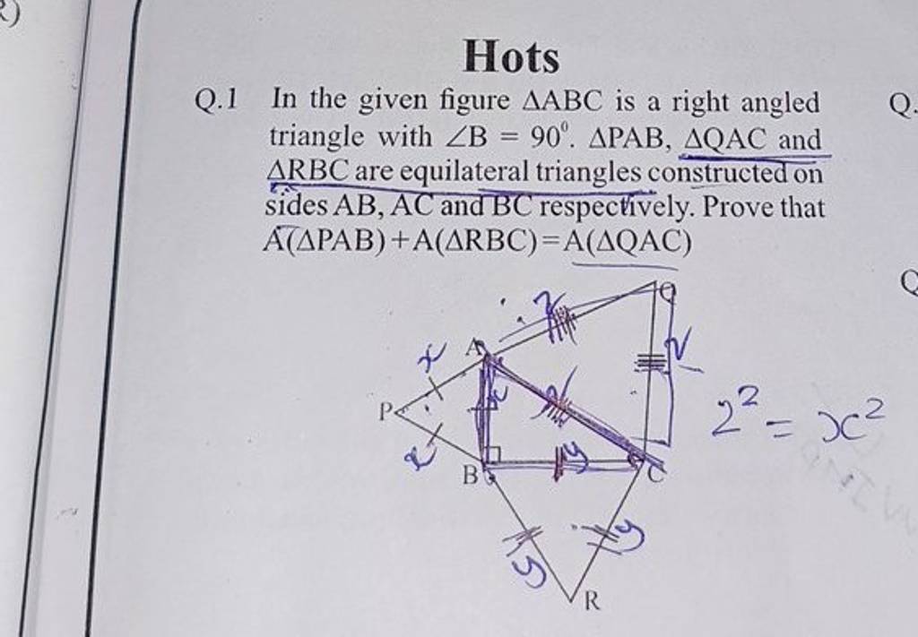 Hots Q.1 In the given figure ABC is a right angled triangle with ∠B=90∘...