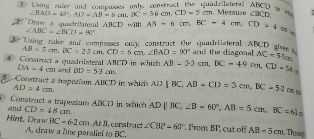 1. Using ruler and compasses only, construct the quadrilateral ABCD in wh..