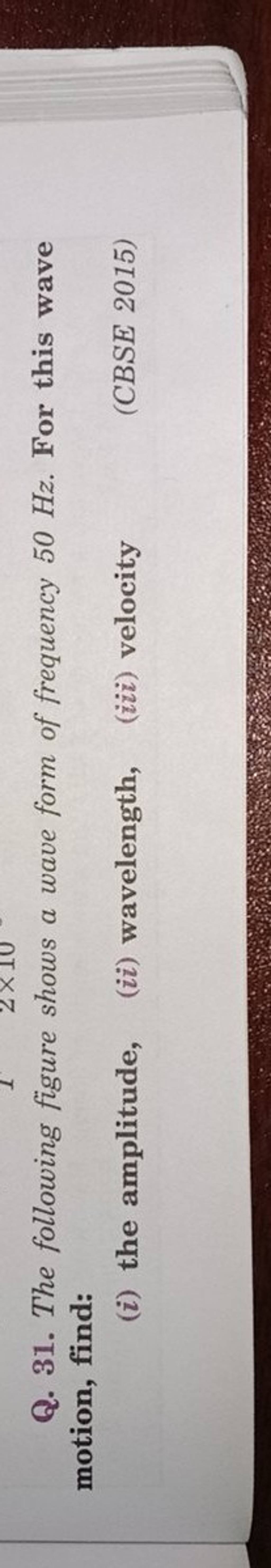 Q. 31. The following figure shows a wave form of frequency 50 Hz. For thi..
