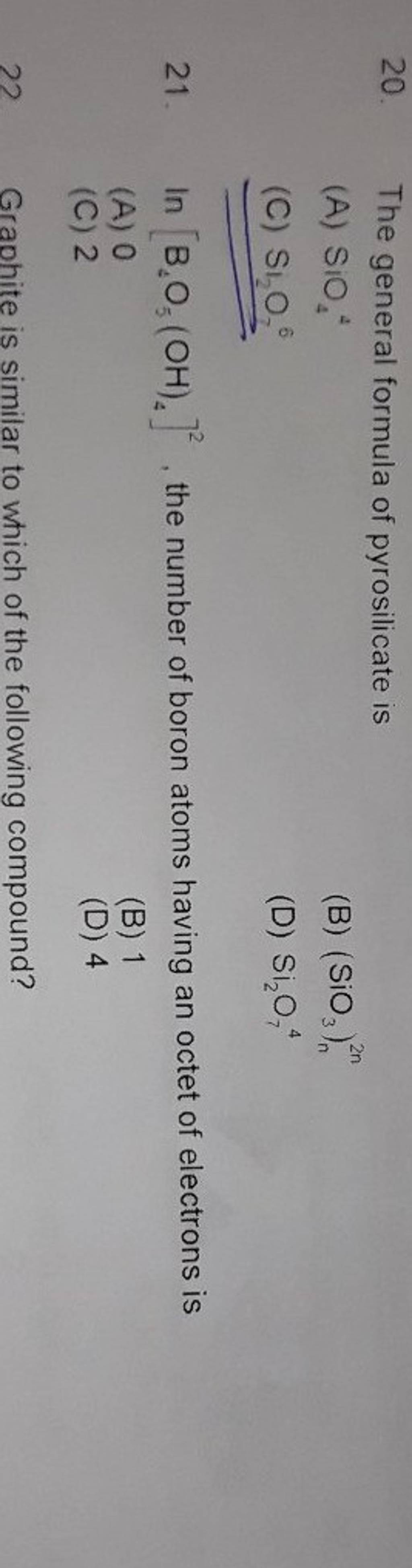 The general formula of pyrosilicate is | Filo