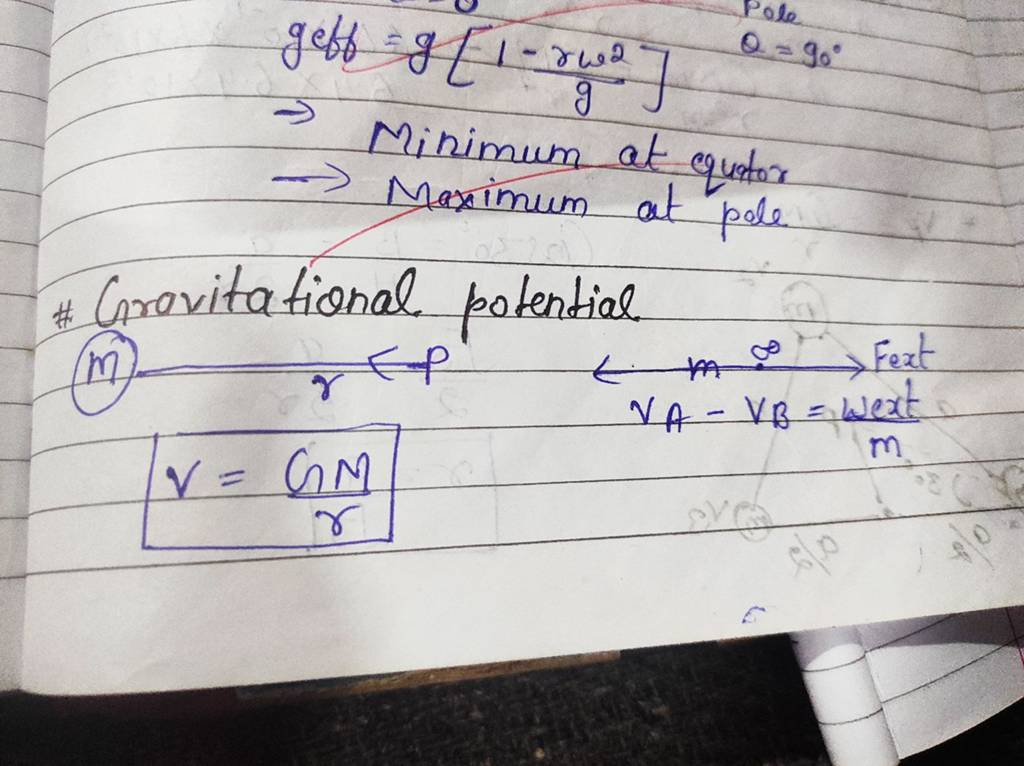 g eff =g[1−grw2 ]θ=90∘ → Minimum at equator → Maximum at pole * Cravitati..