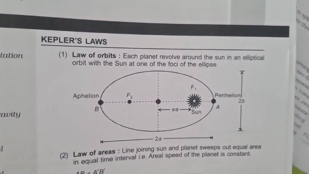 KEPLER'S LAWS (1) Law of orbits : Each planet revolve around the sun in a..
