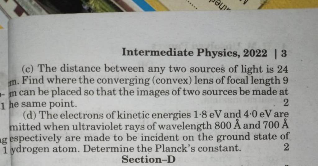 Intermediate Physics, 2022 | 3 (c) The distance between any two sources o..