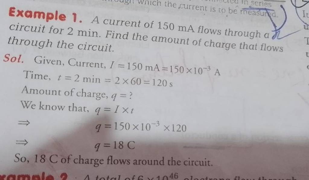 Example 1. A current of 150 mA flows through a circuit for 2 min. Find th..