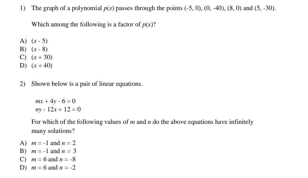 1 The Graph Of A Polynomial Px Passes Through The Points −500−40