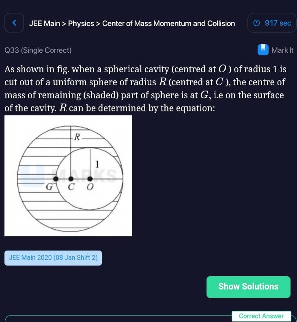 JEE Main > Physics > Center of Mass Momentum and Collision 917sec Q33 (Si..