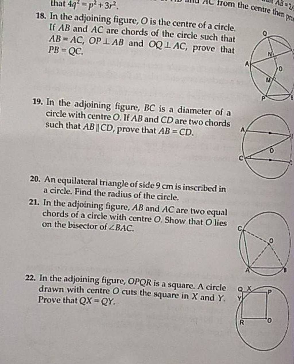 18. In the adjoining figure, O is the centre of a circle. If AB and AC ar..