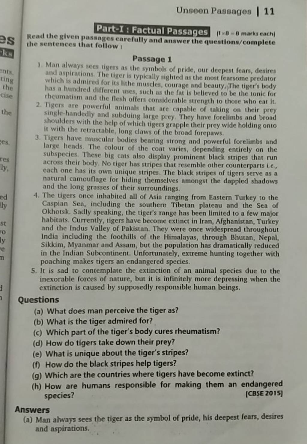 Unseen Passages | 11 Part-I: Factual Passages (1×0=0 marks each Read the