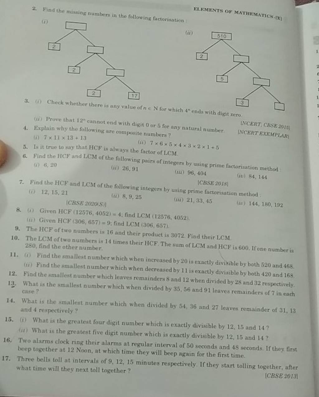 2. Find the missing numbers in the following factorisation: EI.EMENTS OF