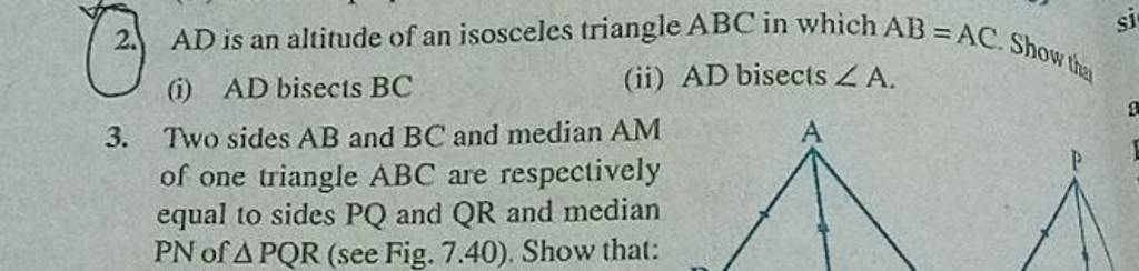 2. AD is an altitude of an isosceles triangle ABC in which AB=AC. Show th..